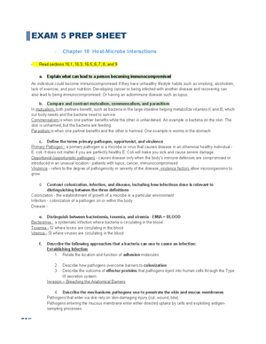 Exam 5 prep sheet (1) - 1 EXAM 5 PREP SHEET Chapter 16 Host-Microbe ...