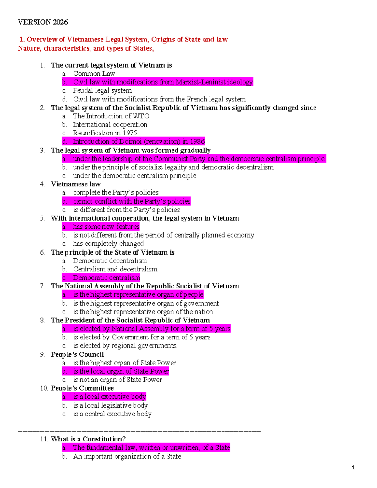 Quiz + Cases 2026: Overview of Vietnamese Legal System - Studocu