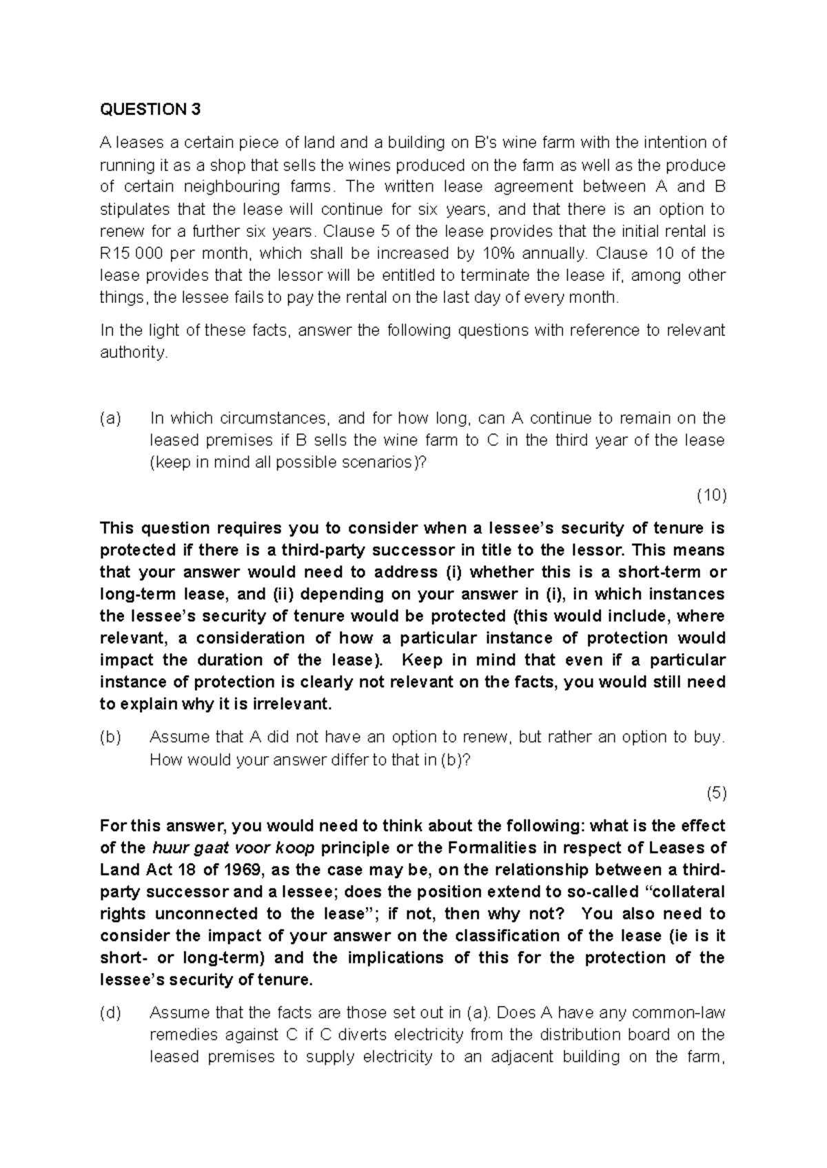SC 414 2025 example question on lease agreements and security of tenure ...
