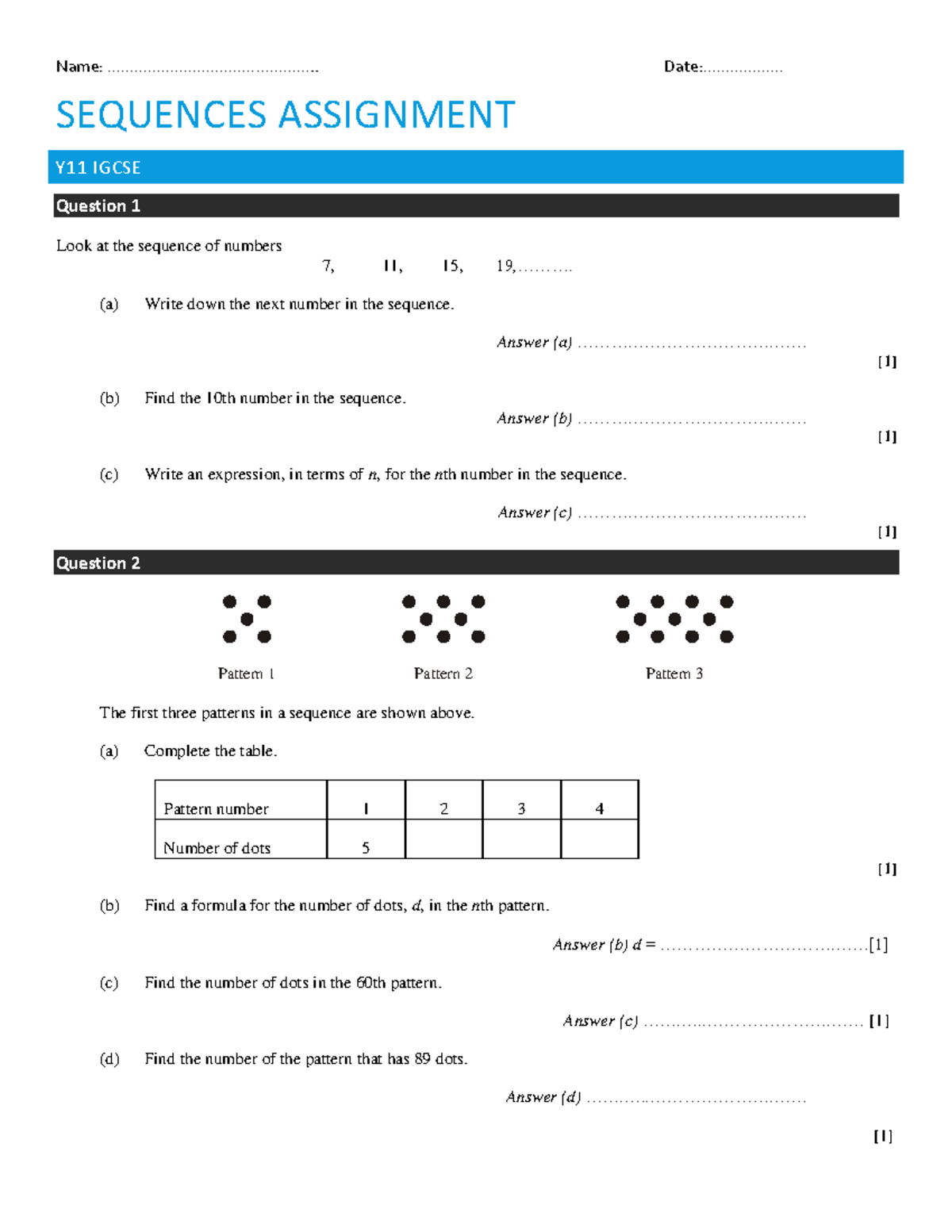 Y11 IGCSE Sequences Assignment - Homework Solutions - Studocu