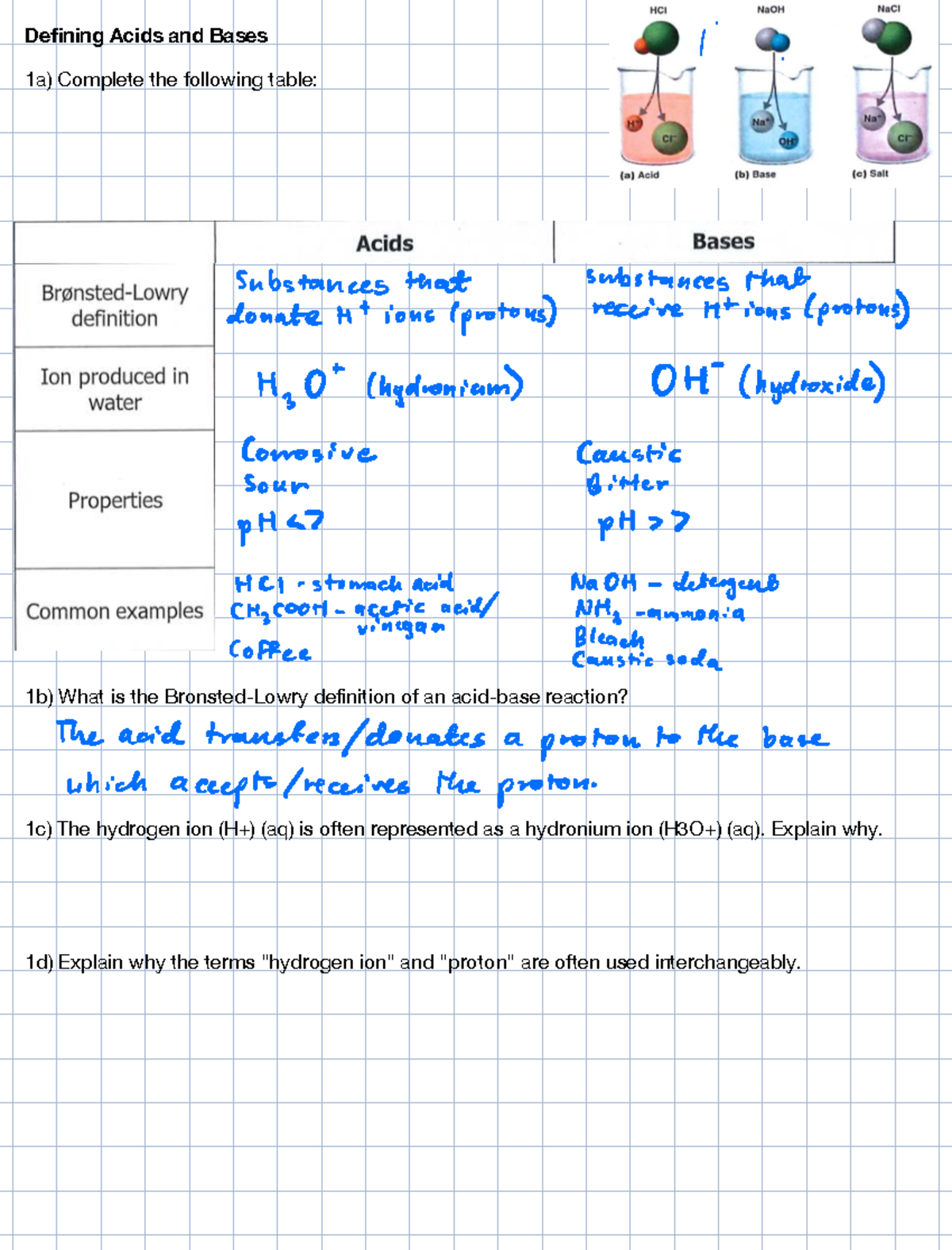 Acid-Base Reactions in Water: Definitions and Examples (CHEM 101) - Studocu