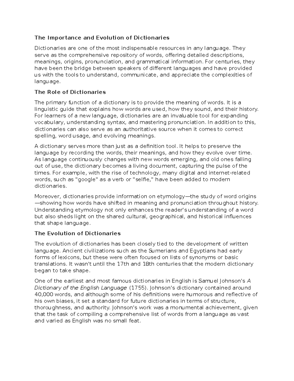 The Importance and Evolution of Dictionaries - The Importance and ...