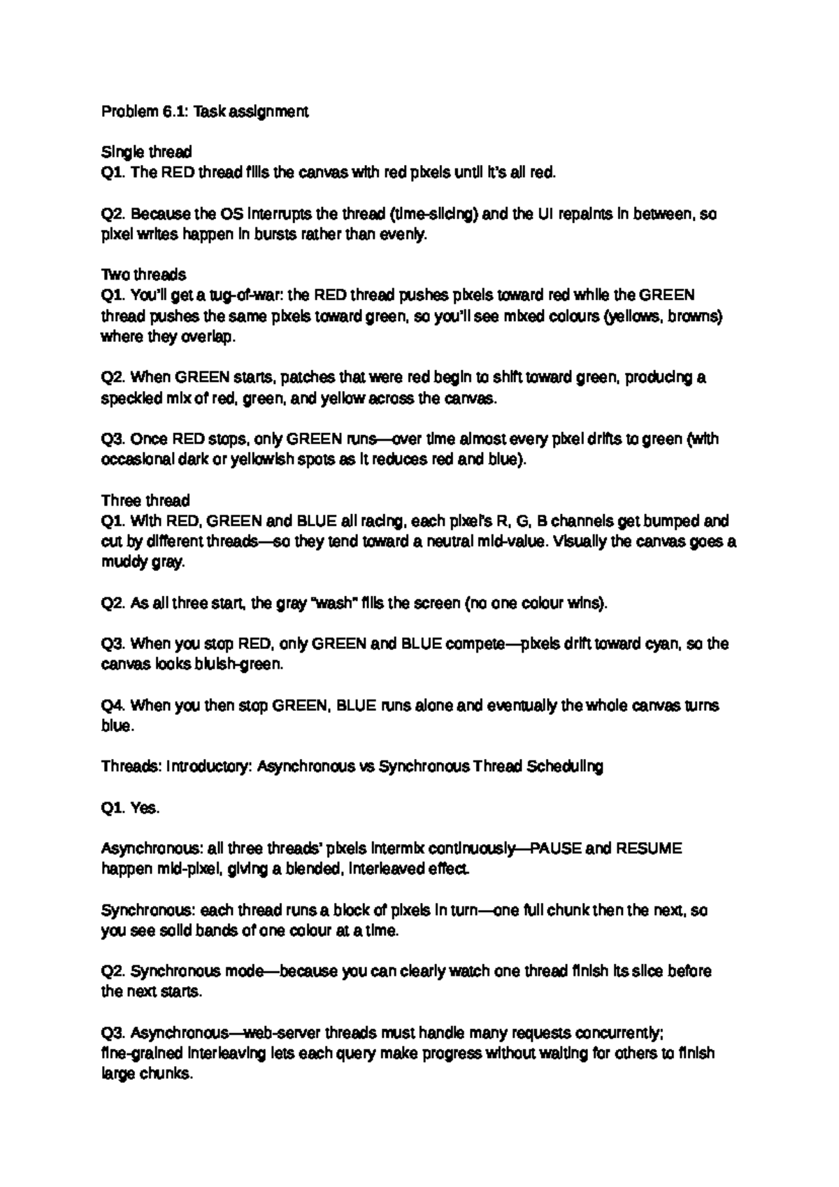 Introduction to thread - Problem 6: Task assignment Single thread Q1. The RED thread fills the ...