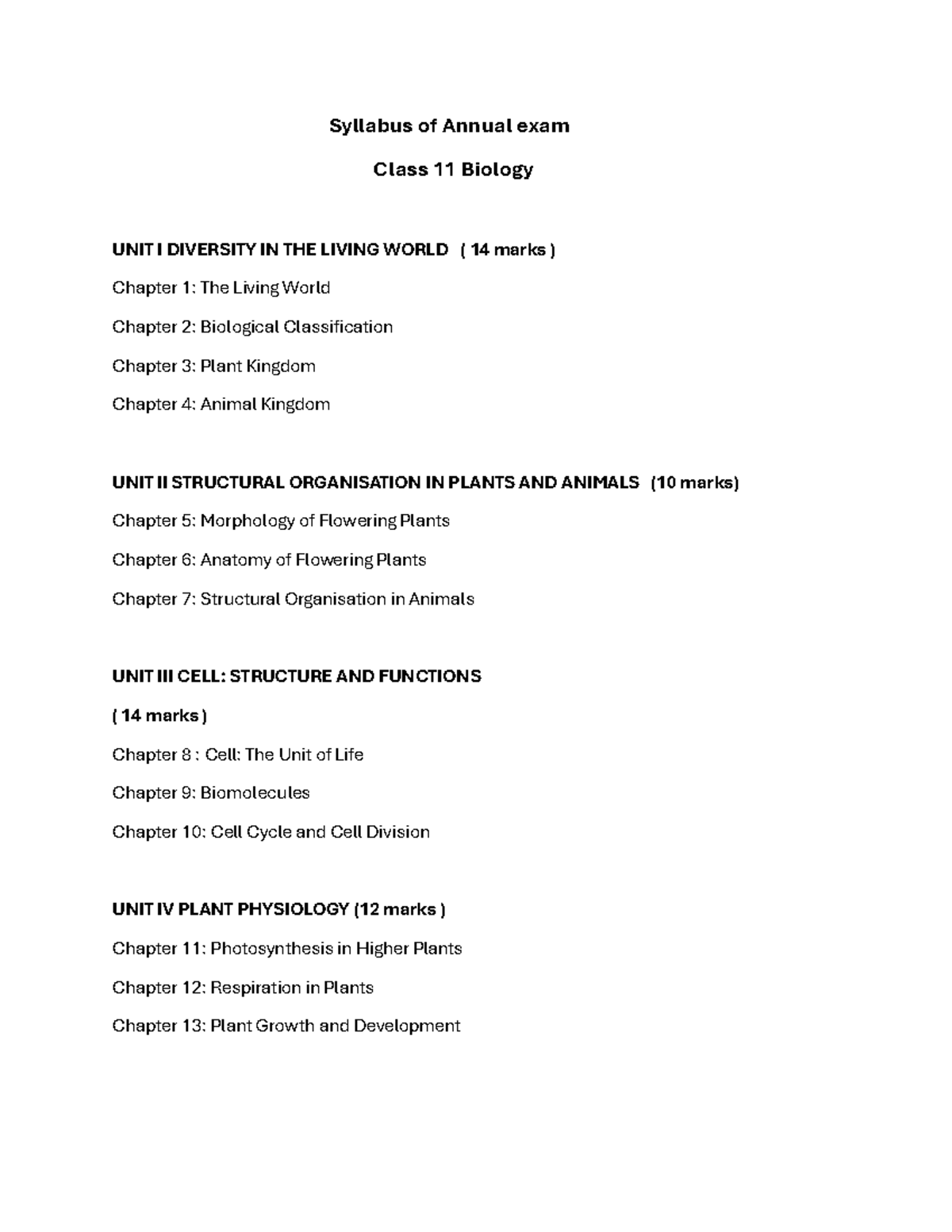 Document - Give your best - Syllabus of Annual exam Class 11 Biology ...