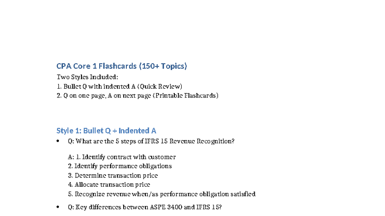 CPA Core 1 Flashcards: Key Topics & Quick Review Styles - Studocu