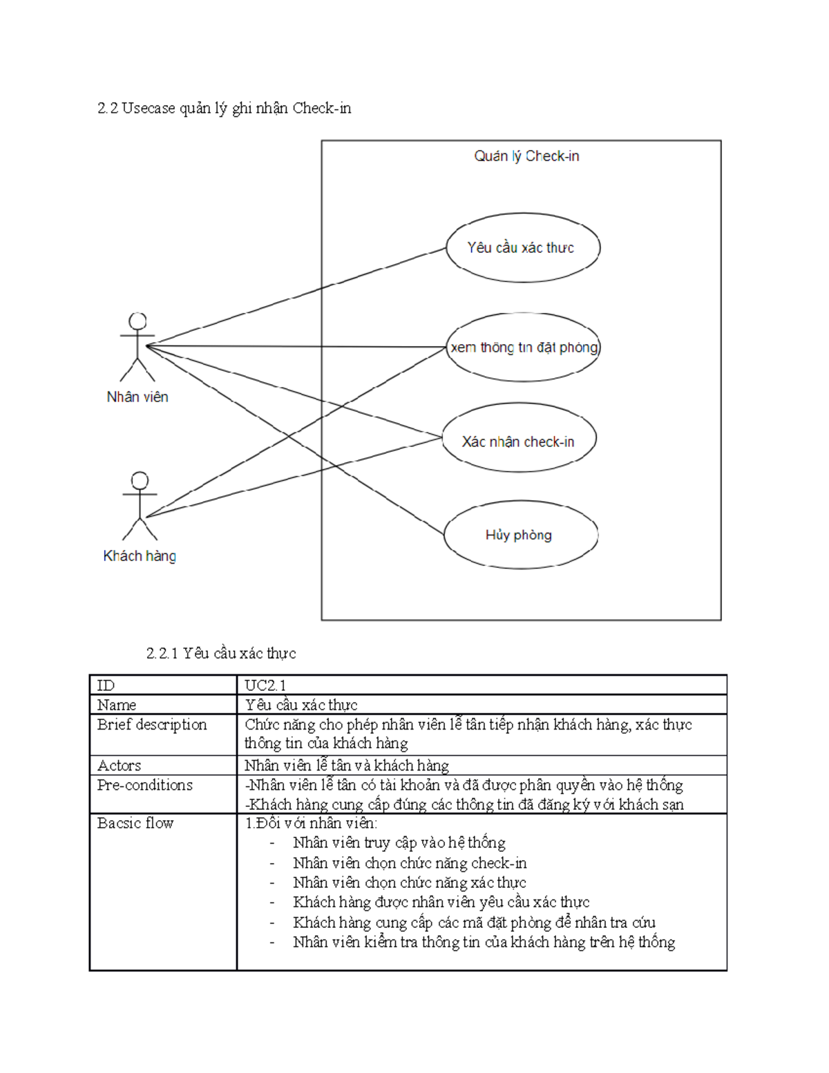 Usecase UC2 & UC3: Check-in/Check-out trong quản lý khách sạn - Studocu