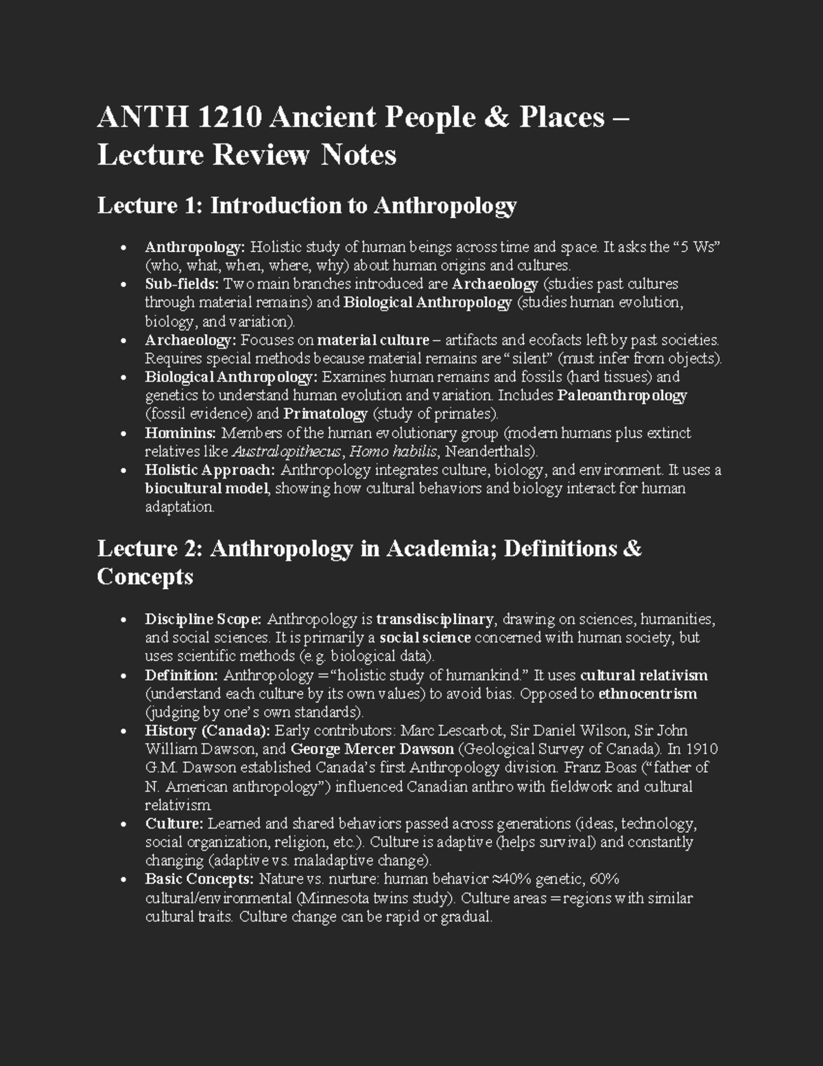 ANTH 1210 Lecture Notes: Introduction to Anthropology and Key Concepts ...