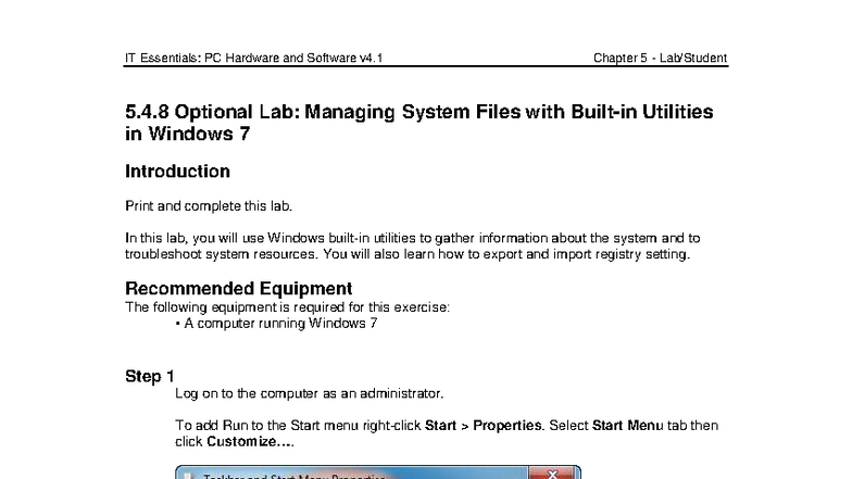 IT Essentials: PC Hardware & Software v4.1 Lab 5.4.8 - Managing System Files - Studocu