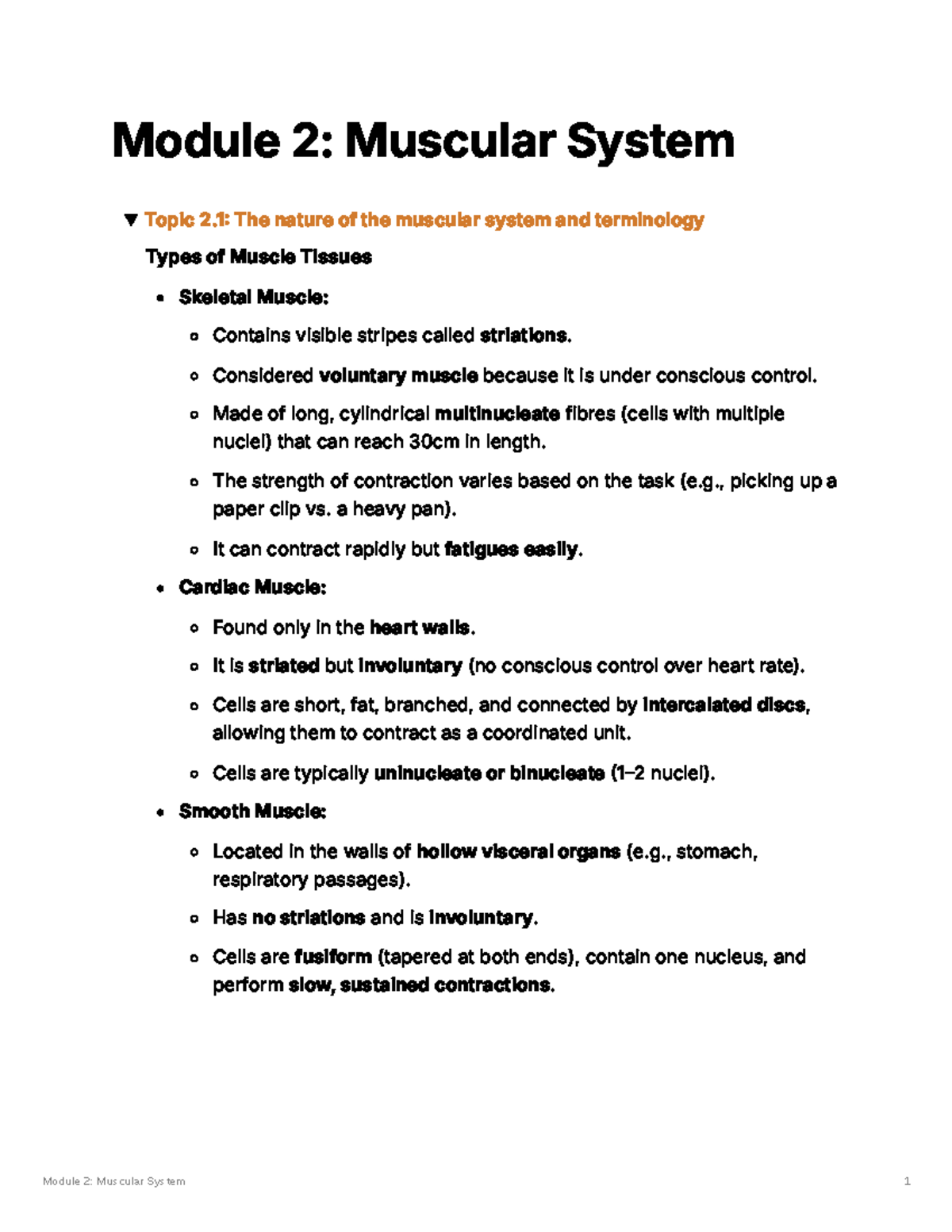 Module 2: Muscular System Overview and Key Concepts - Studocu