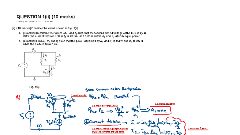 Midterm Exam Solution for Q1(ii) - Circuit Analysis and Resistor Values ...