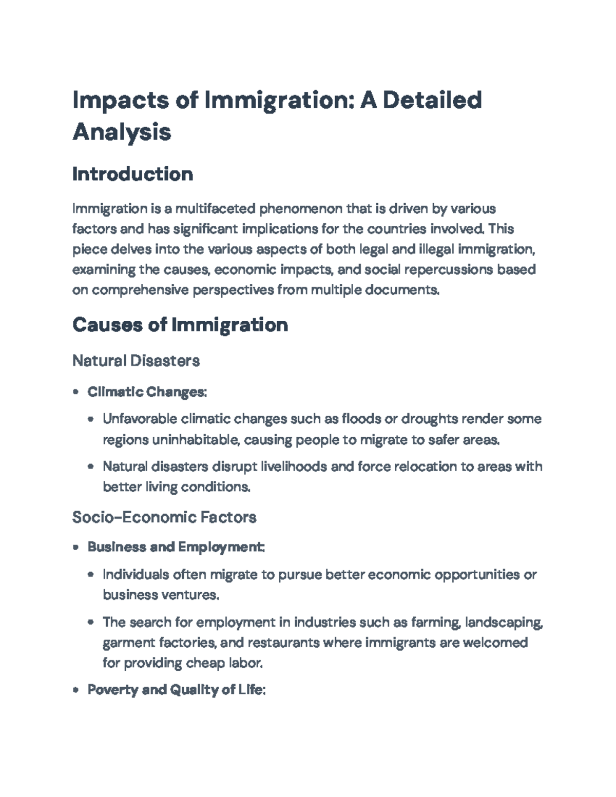 Impacts of Immigration: Economic and Social Analysis (Course Code ...