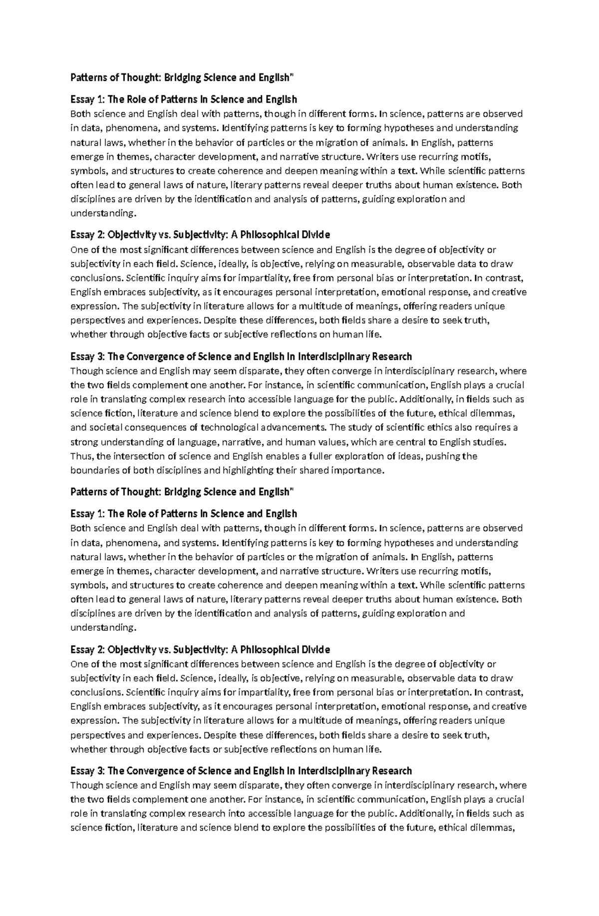 Patterns of Thought Bridging Science and English - Patterns of Thought ...