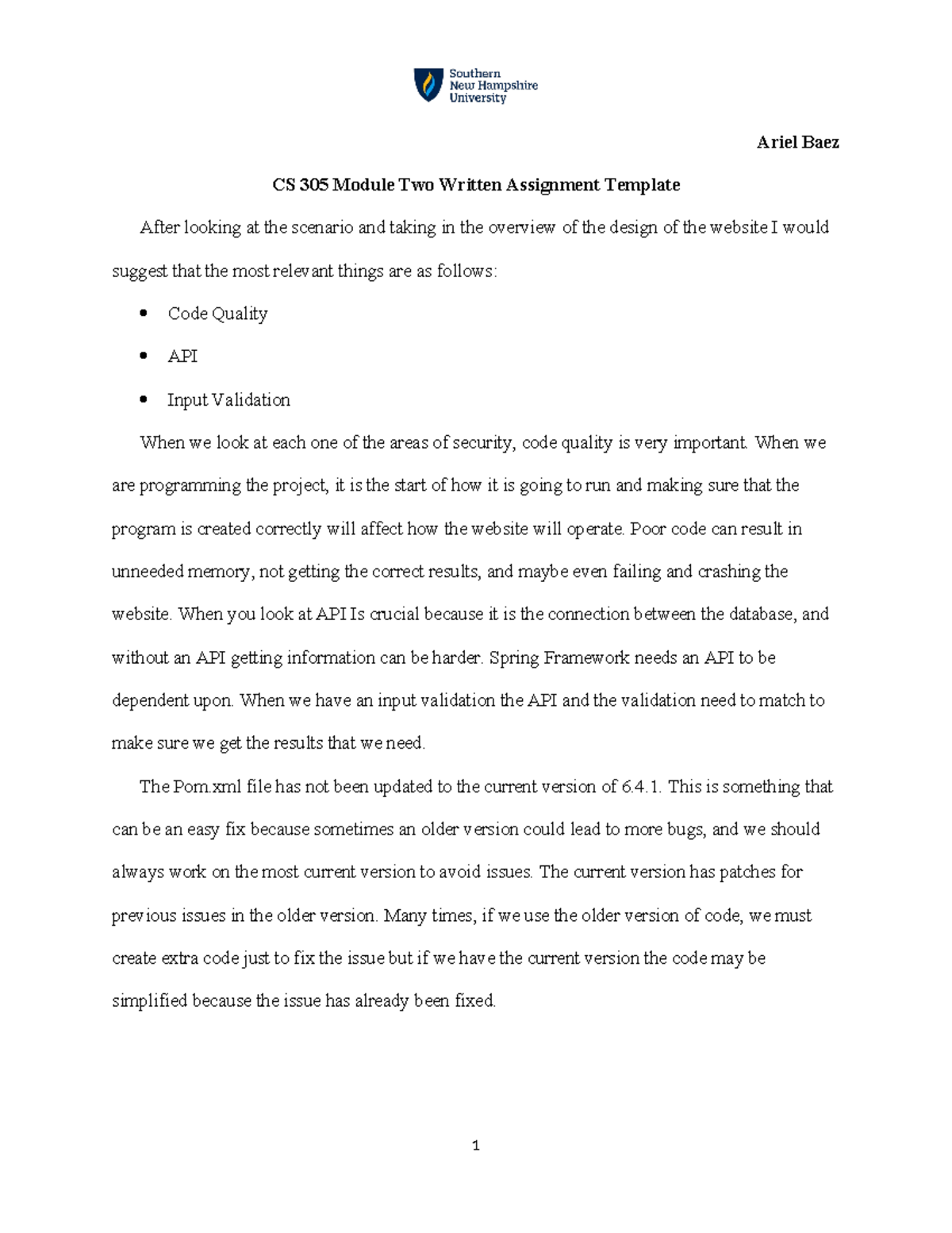 CS305 Module Two Written Assignment: Code Quality & Security Insights ...