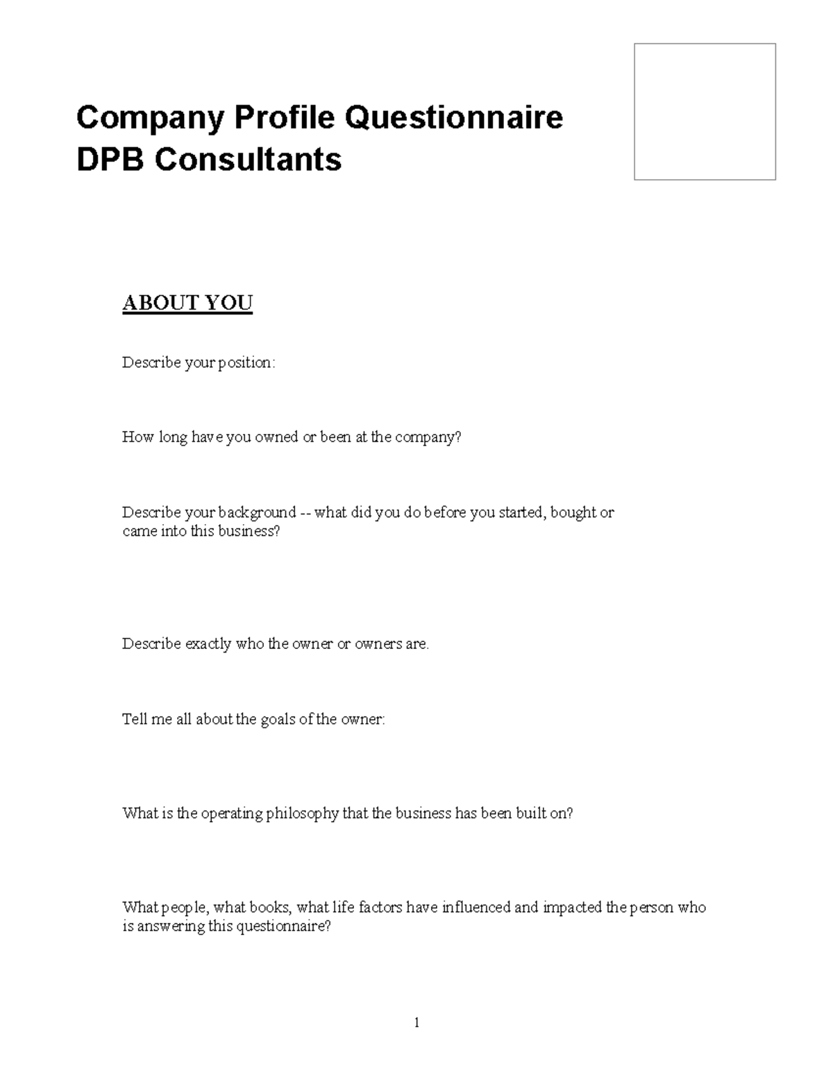 Company Profile Questionnaire for DPB Consultants: Insights & Goals ...