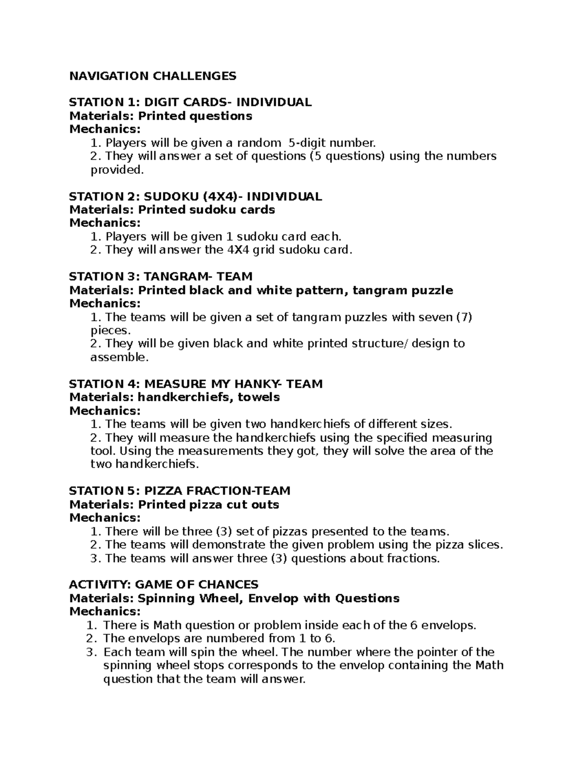 Navigation Challenge Activities - BEED - Studocu