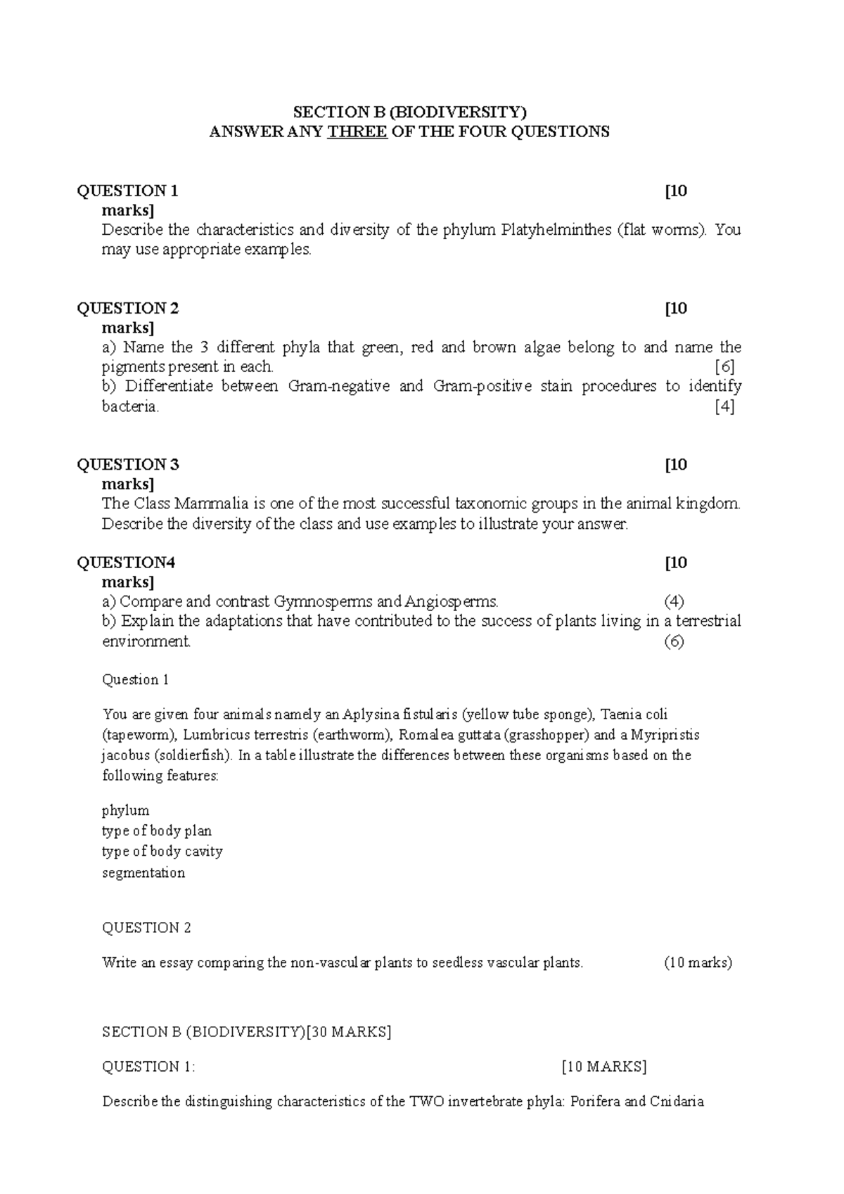 LSC142 Biodiversity Exam Questions and Answers Guide - Studocu