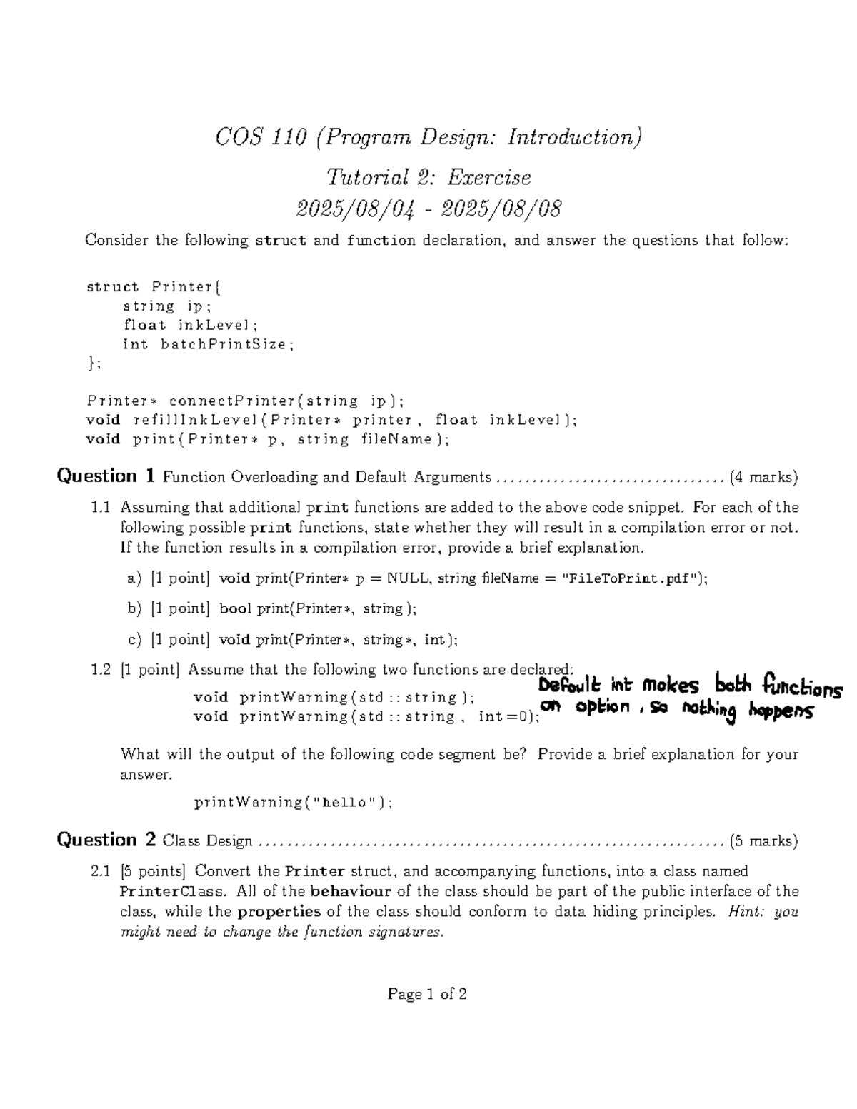 COS 110: Tutorial 2 - Exercise on Structs and Class Design - Studocu