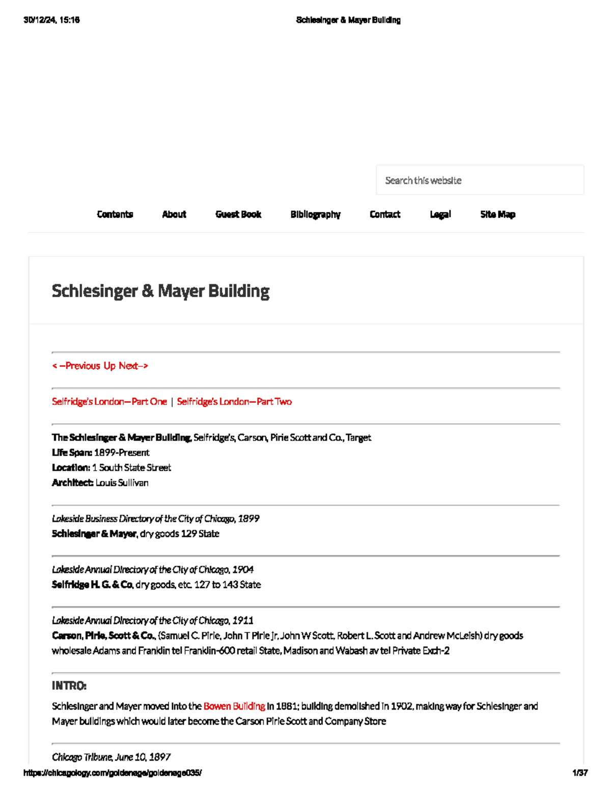 Schlesinger & Mayer Building - , Target Life Span: Location: 1 South ...