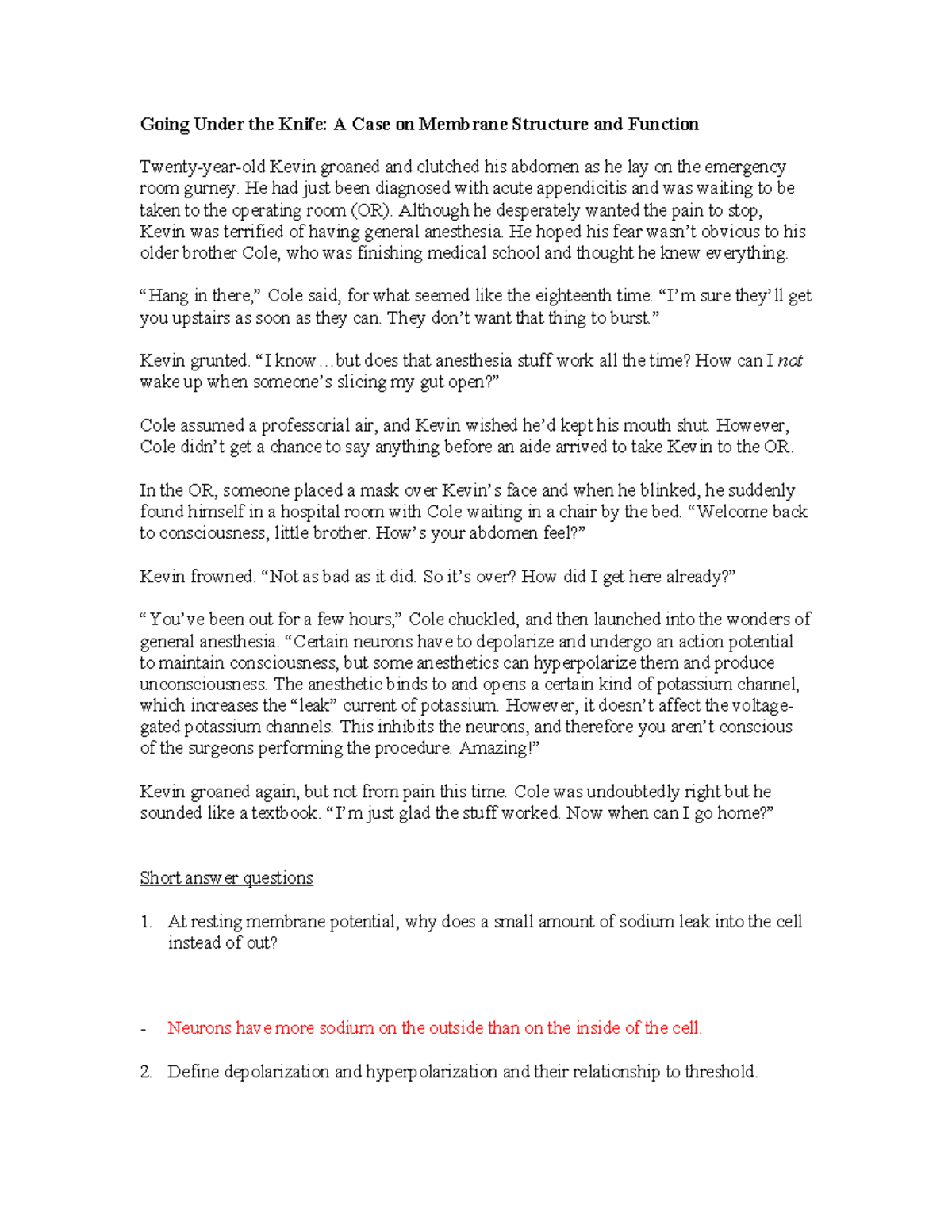 Anesthesia Insights: Answer Key for Case Study on Membrane Function ...