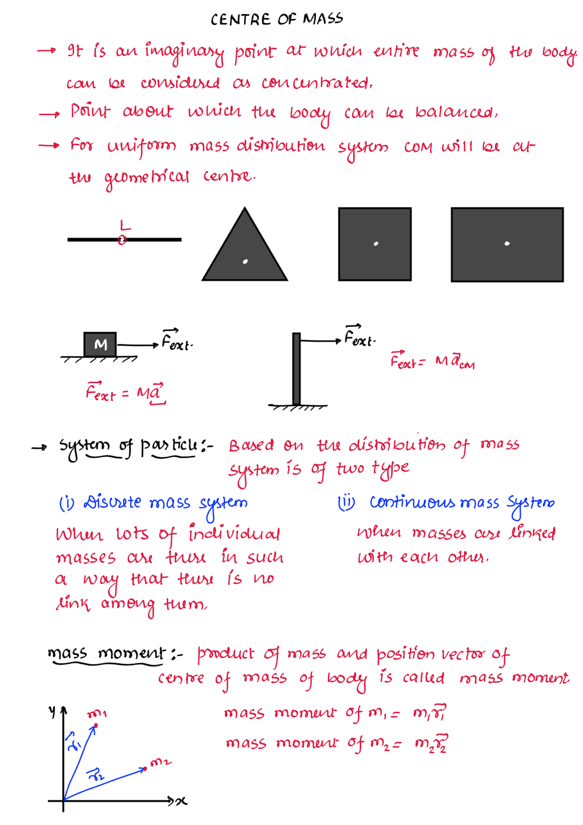 Centre of Mass Concepts - Essential Notes for Physics 101 Final Exam ...