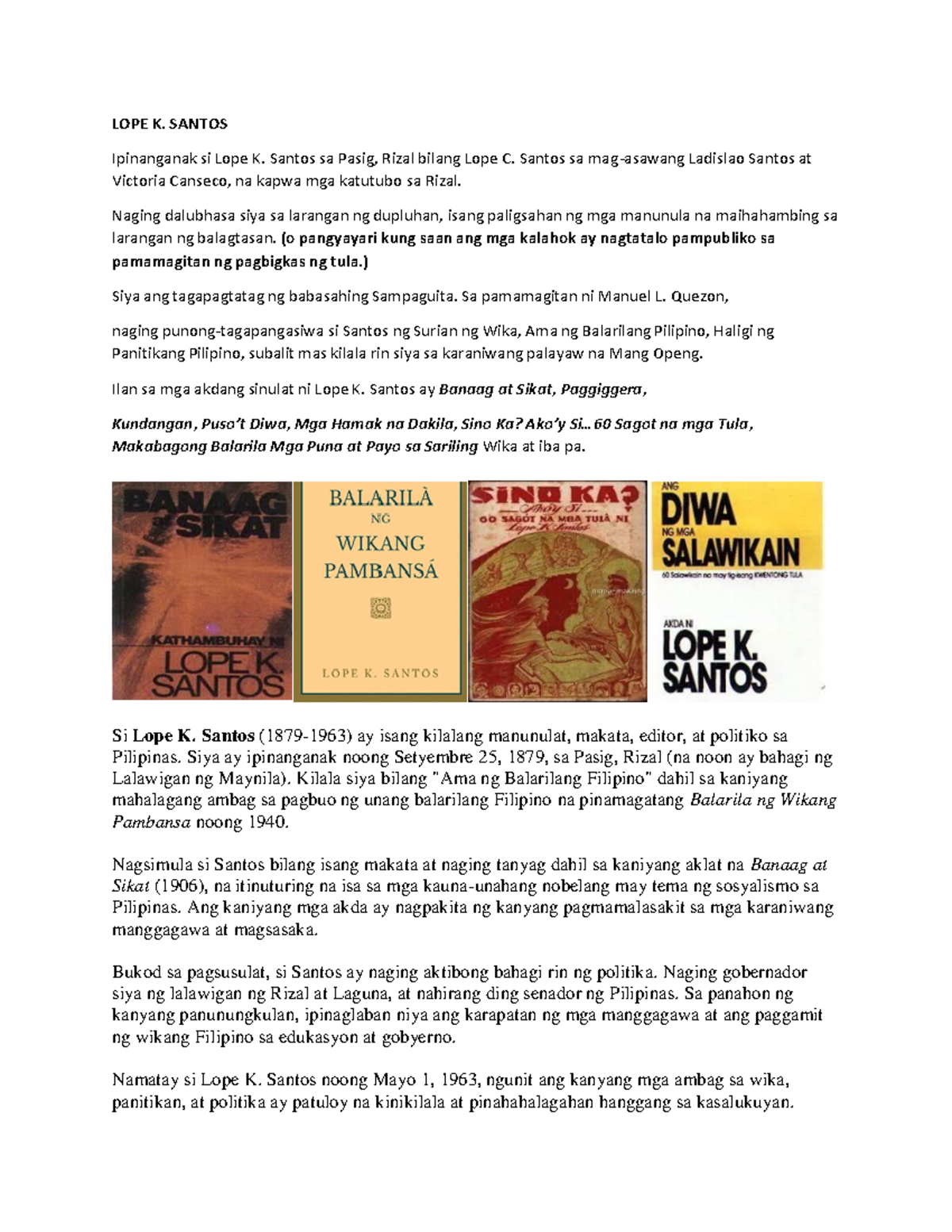 LOPE K. Santos - filipino - LOPE K. SANTOS Ipinanganak si Lope K ...