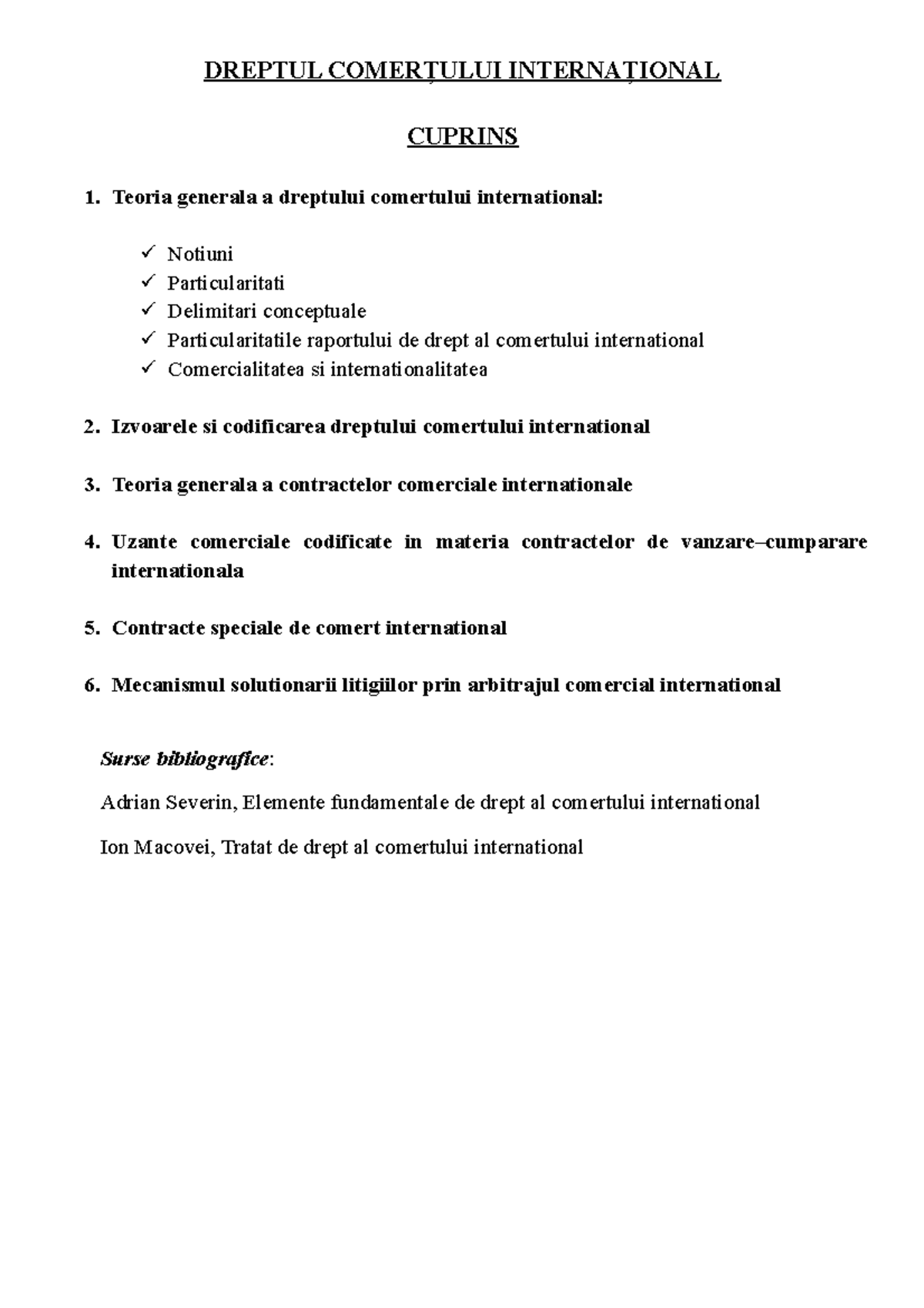 Dreptul Comerțului Internațional: Teorii și Surse - Curs DCI - Studocu