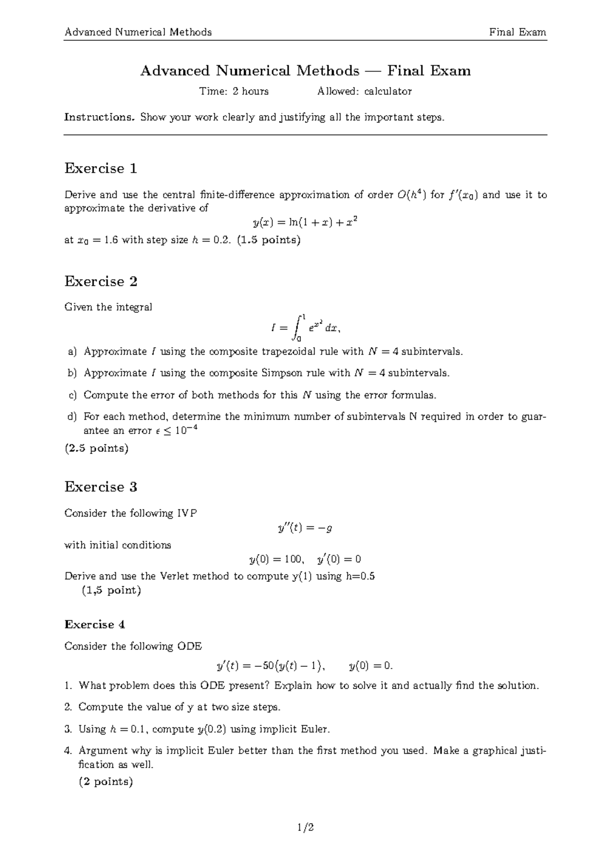 ANM 401 Final Exam: Advanced Numerical Methods Solutions - Studocu