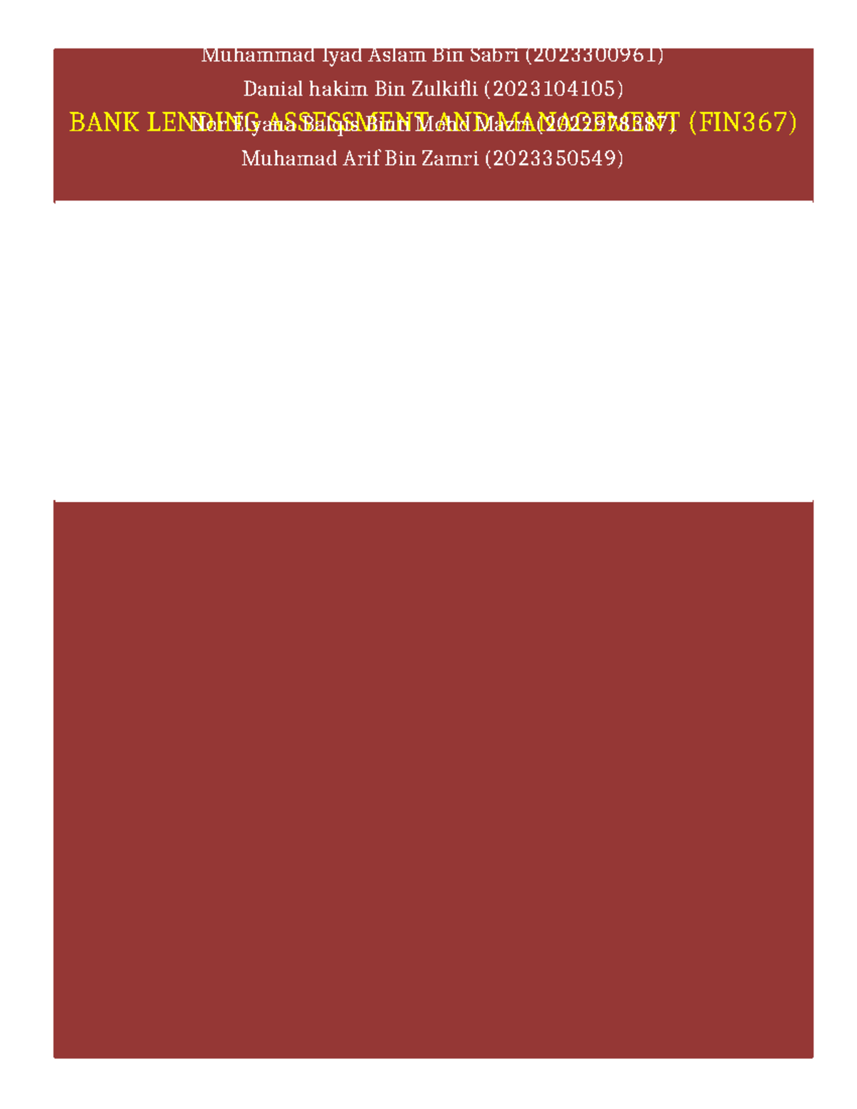 FIN367 Group 1: Bank Lending Assessment & Management Report - Studocu