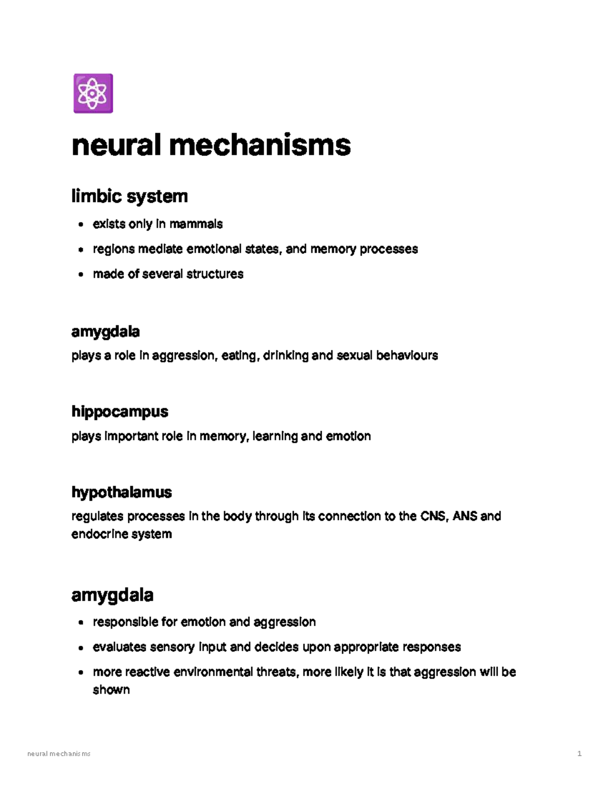 Neural Mechanisms of Aggression: Limbic System Insights (PSY 101) - Studocu