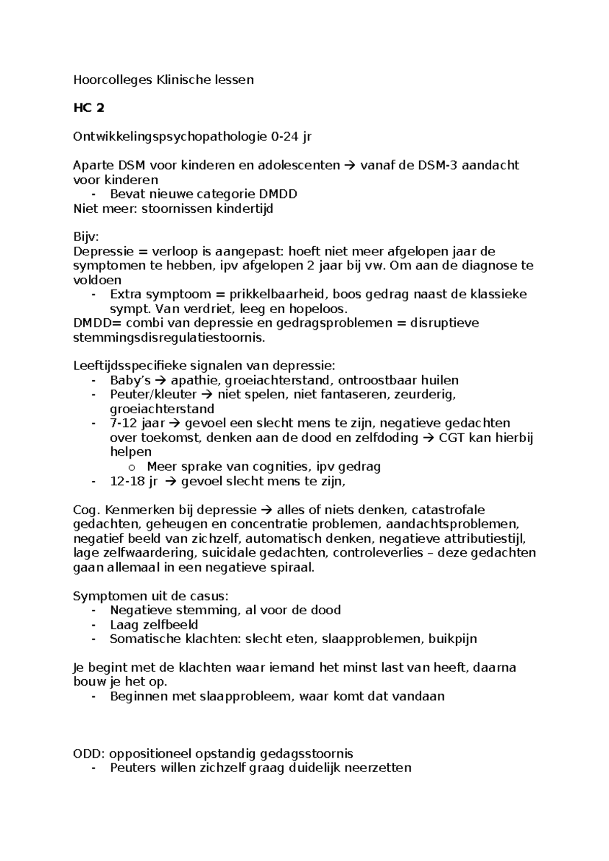 Hoorcolleges Klinische Lessen HC 2: Ontwikkelingspsychopathologie en ...