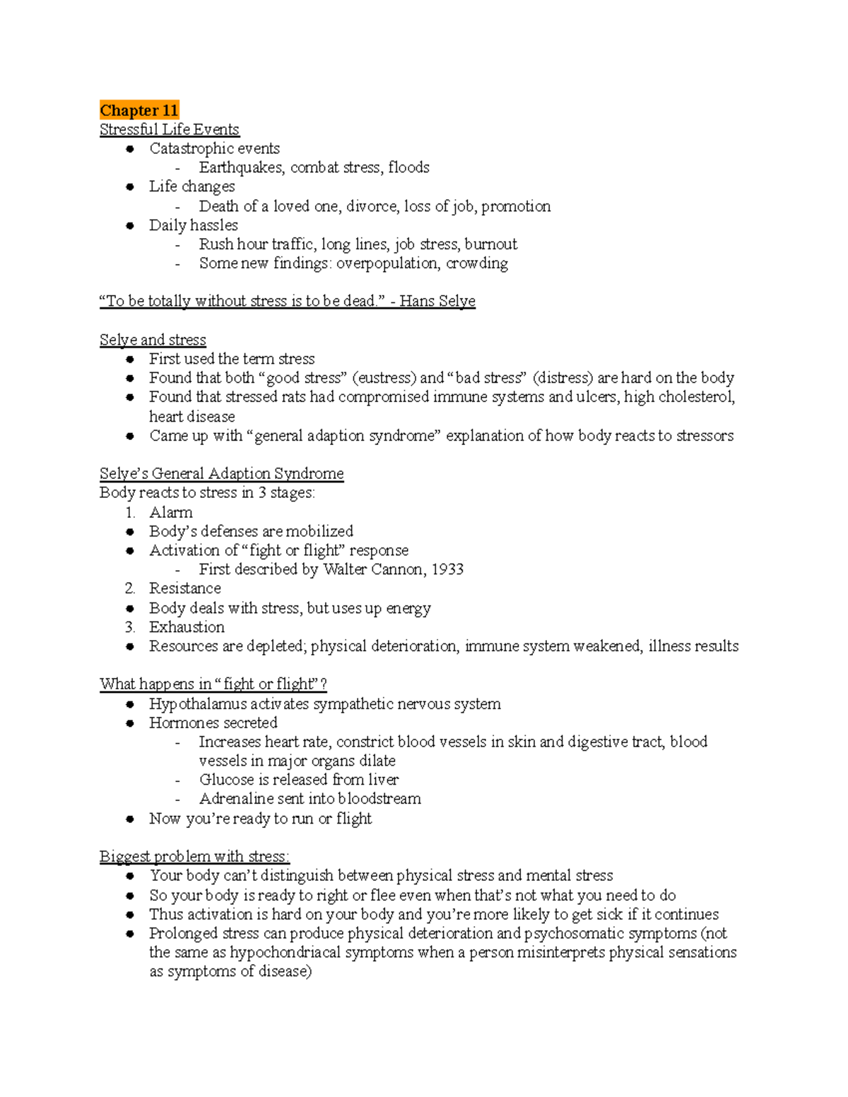 Chapter 11 - Understanding Stress: Life Events & Coping Mechanisms ...