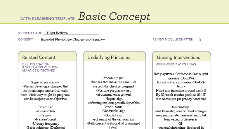 ACTIVE LEARNING TEMPLATE: Physiologic Changes in Pregnancy - ATI WORK ...