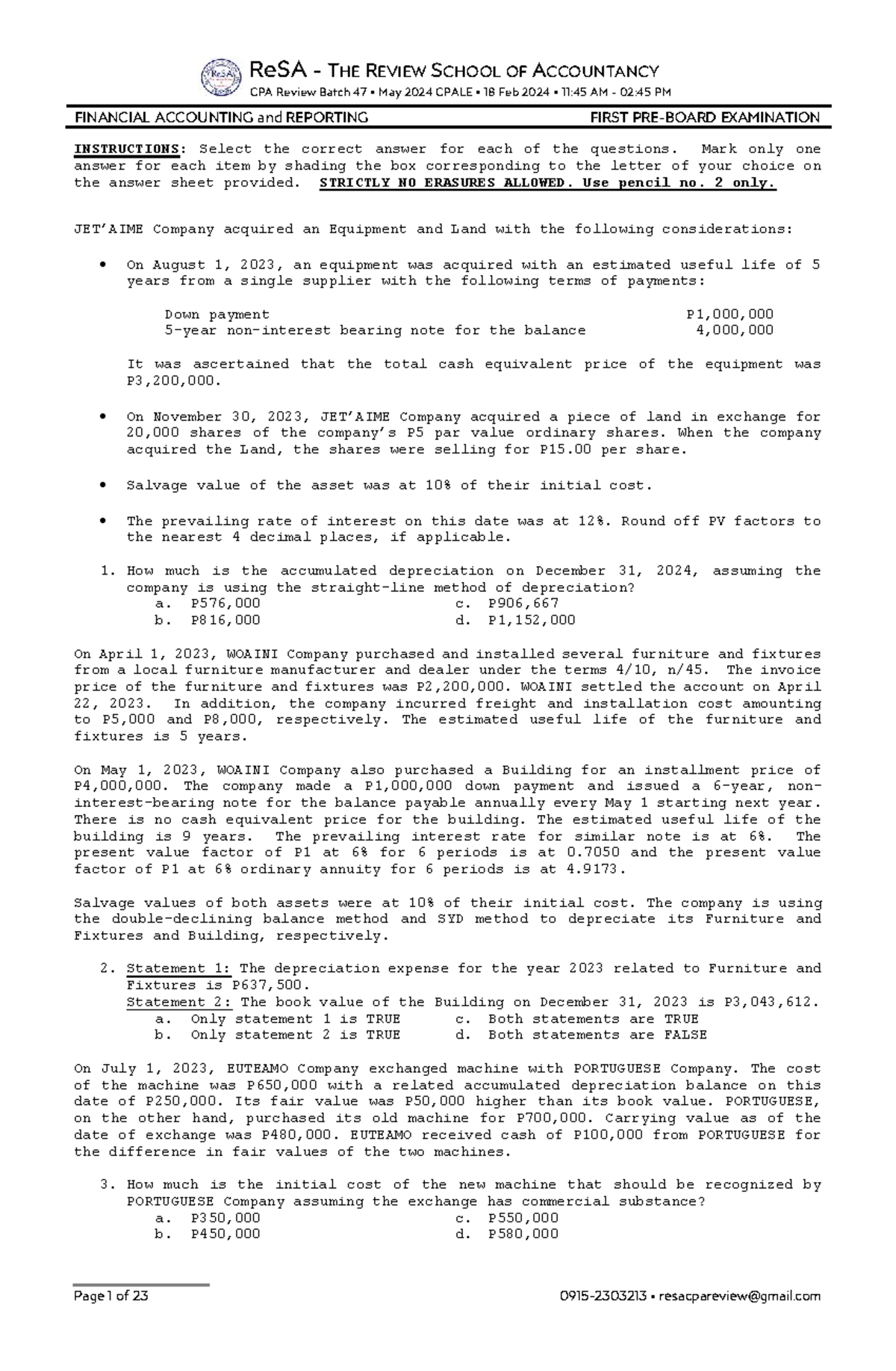 ReSA Batch 47 CPA Review: FAR First Exam Study Guide for May 2024 - Studocu