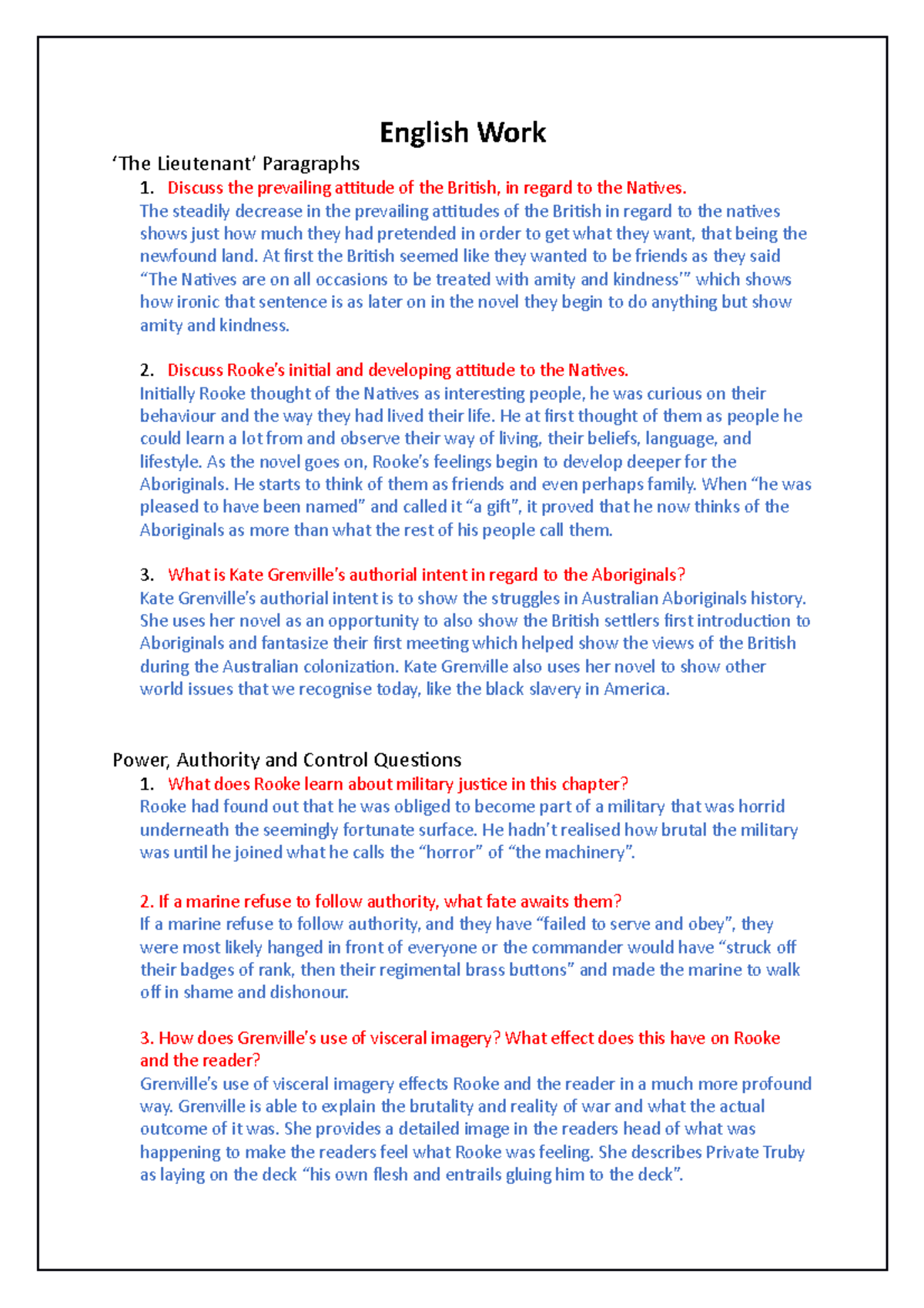 The Lieutenant Analysis Questions and Insights - Studocu