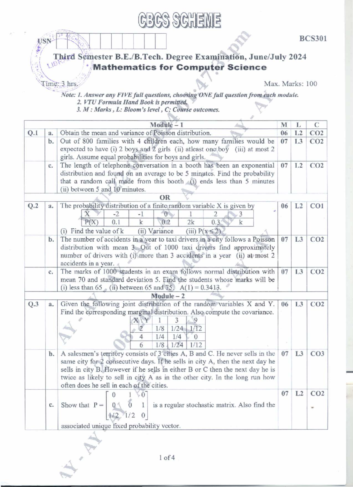 BCS301 - Probability and Statistics Exam Notes for 2024 - Studocu