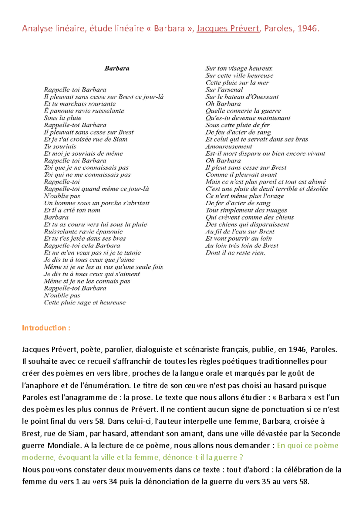 Analyse linéaire barbara - Analyse linéaire, étude linéaire « Barbara ...