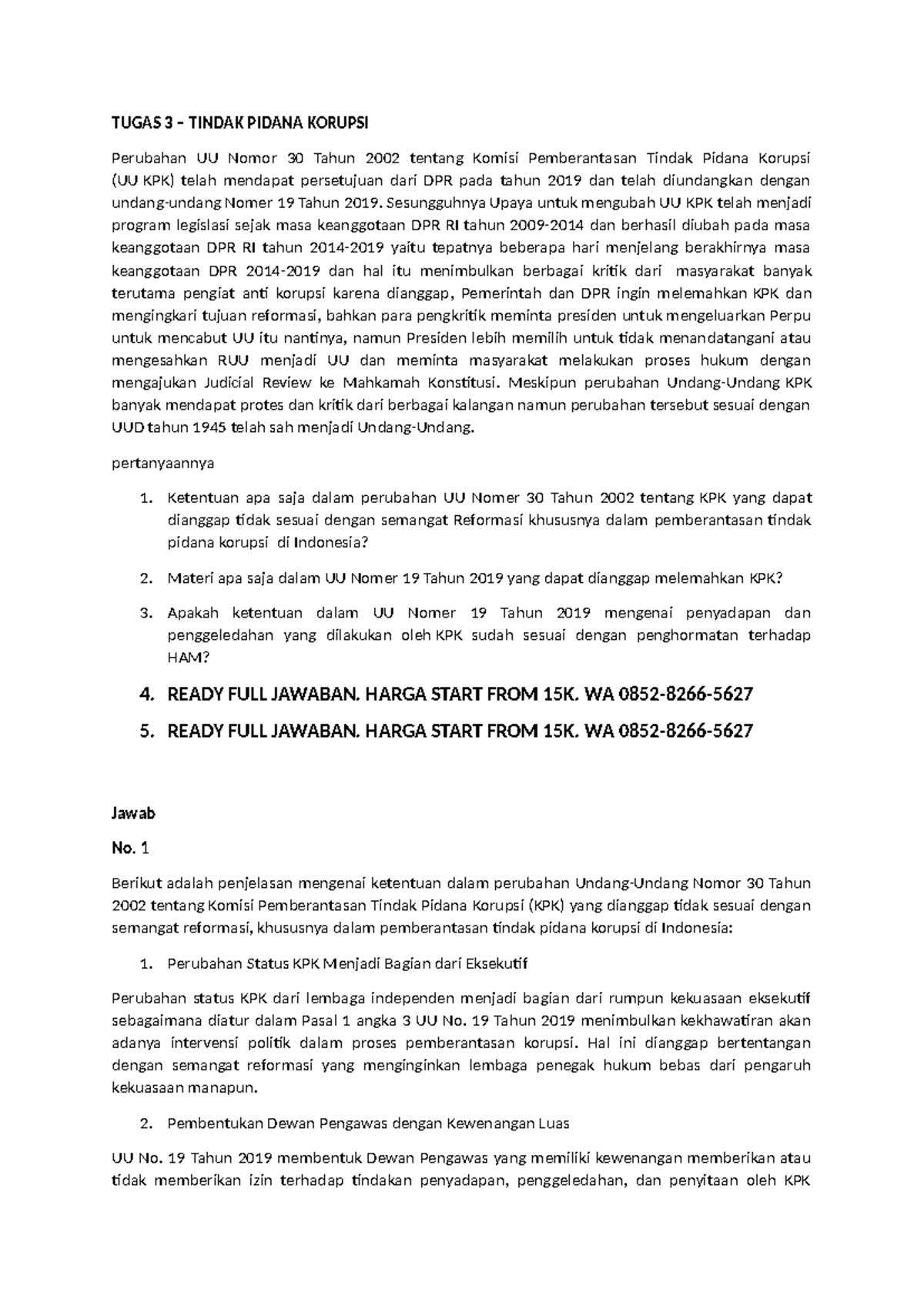 Tugas 3: Analisis Perubahan UU No. 30 Tahun 2002 tentang KPK - Studocu