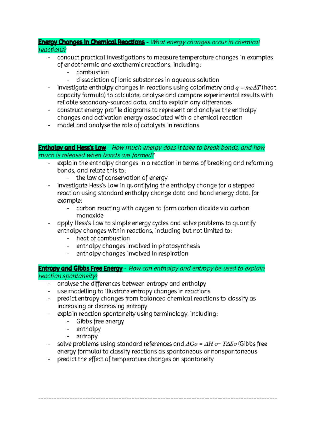 Chem module 4 - drivers of reactions - Energy Changes in Chemical ...