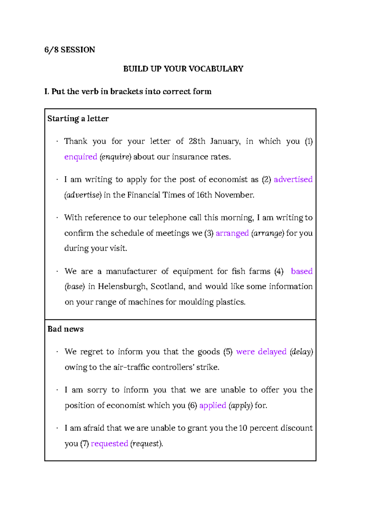 [ESP4] Vocabulary Building: Enquiry Letter Techniques - Studocu