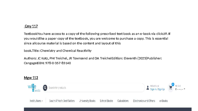 Cmy 117 Textbook List & Requirements for 2023 - Studocu