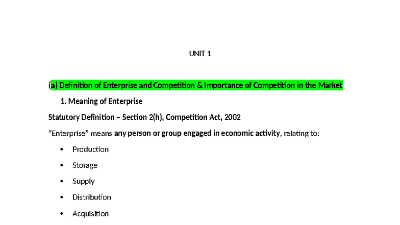 UNIT 1 - Understanding Enterprise and Competition Law Concepts - Studocu