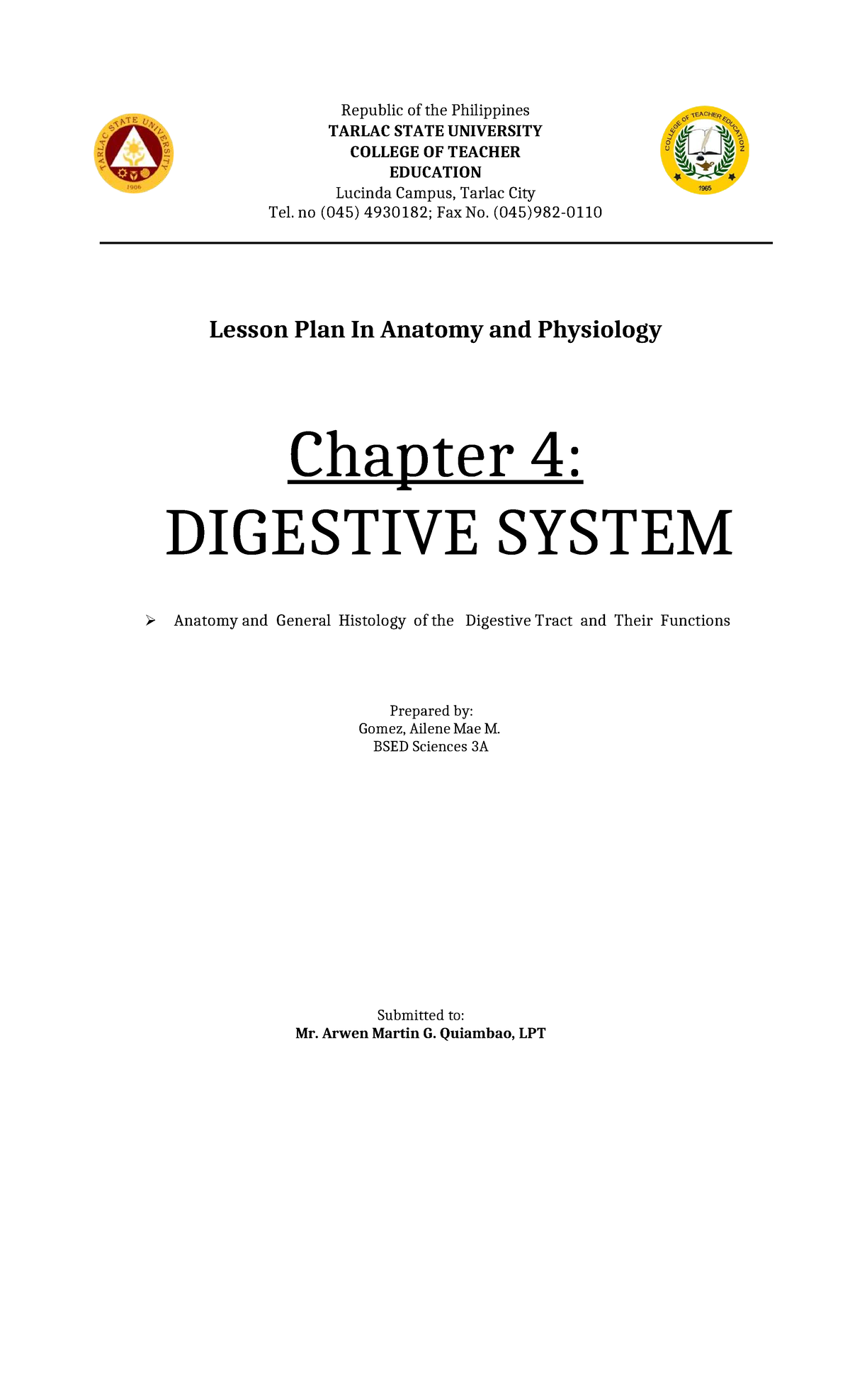 SDLP BSED 3A Lesson Plan: Anatomy & Physiology of the Digestive System ...
