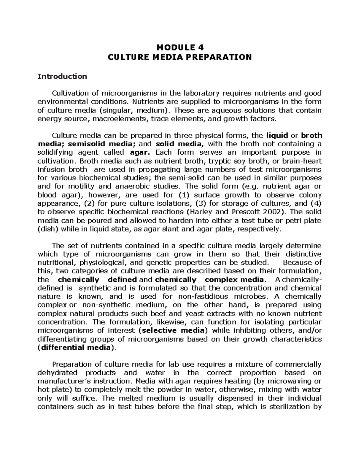 Module 4 Lab Guide: Preparation and Use of Culture Media (BSY) - Studocu