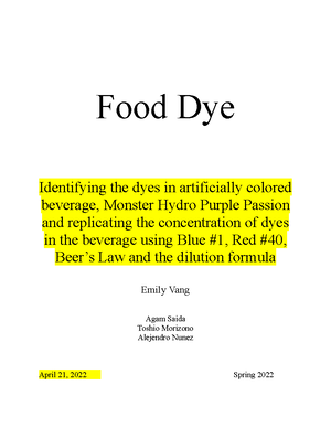 Food dye lab report - Using UV Spectroscopy to Determine the Amount of ...
