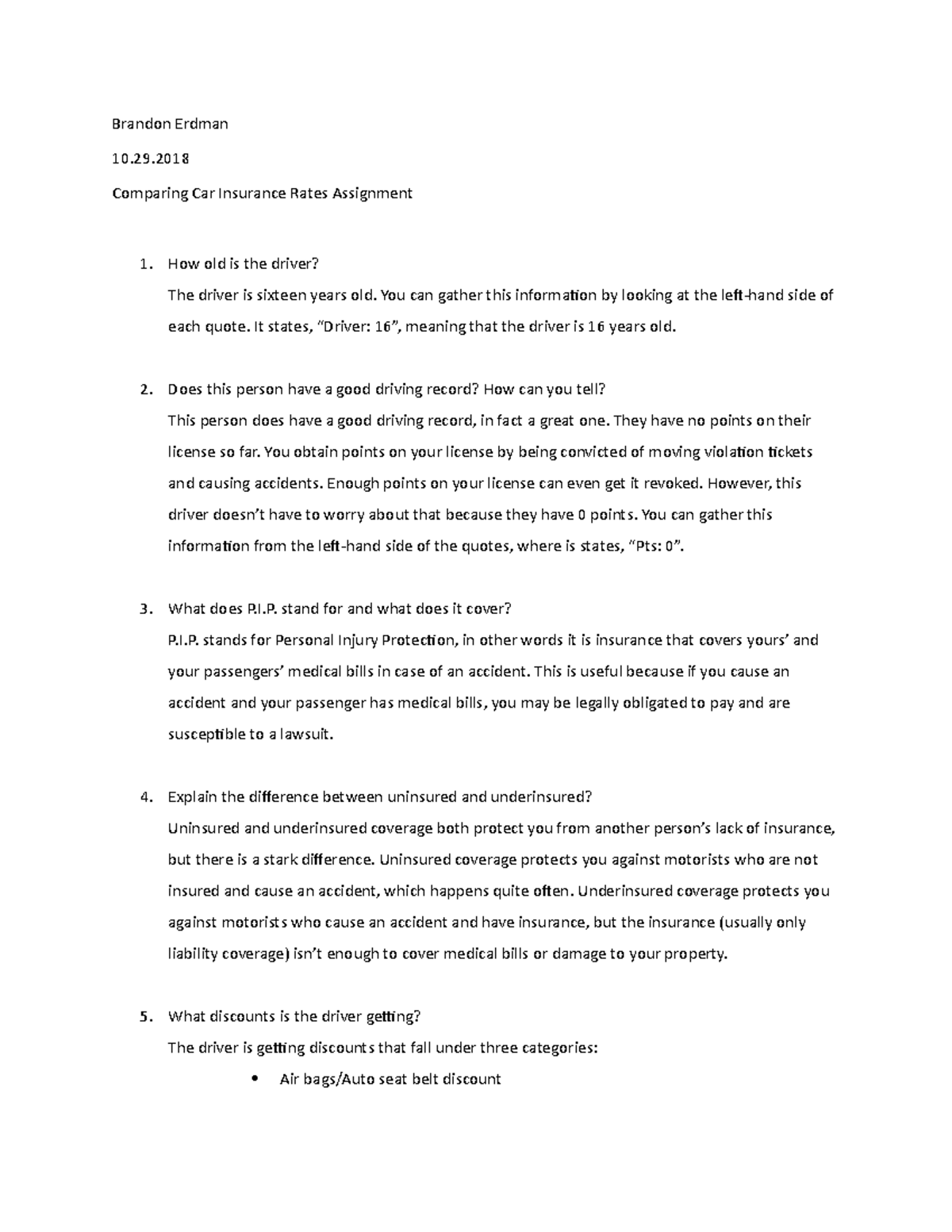 Personal Finance Insurance Assignment - Brandon Erdman 10.29 Comparing ...