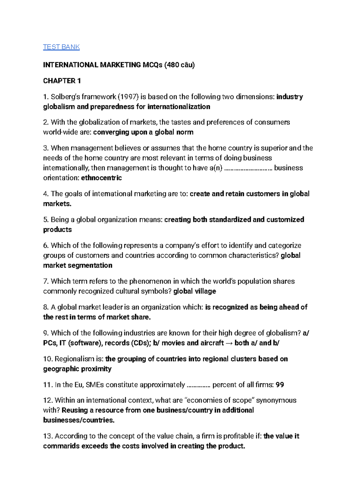 TEST BANK: INTERNATIONAL MARKETING MCQs CHAPTER 1-8 (480 Questions ...