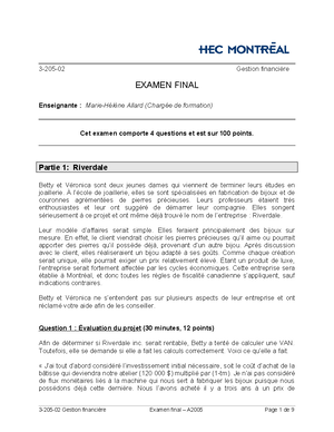 FINA 20205 - Gestion financière - Studocu