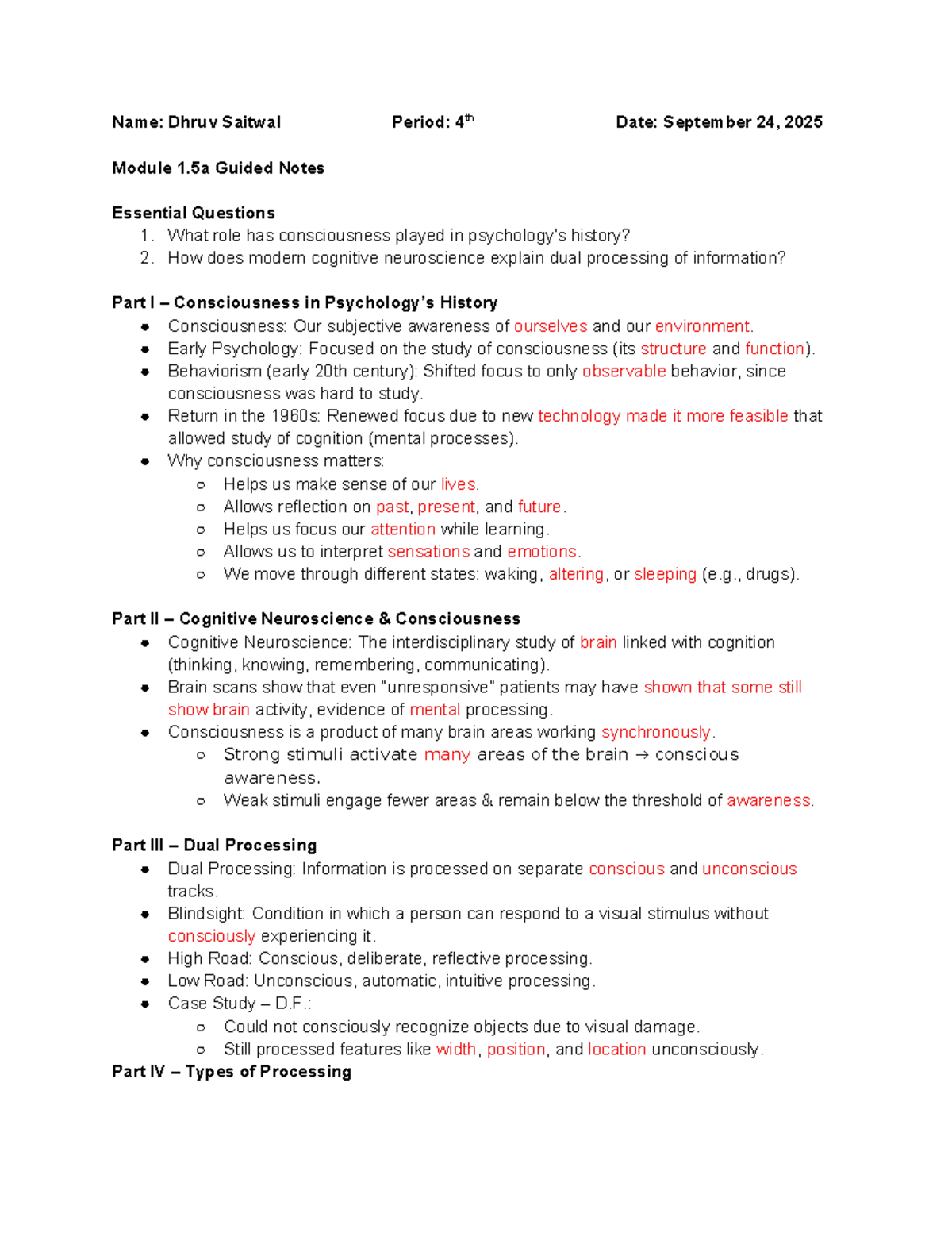 Module 1.5a Guided Notes: Consciousness & Cognitive Neuroscience - Studocu