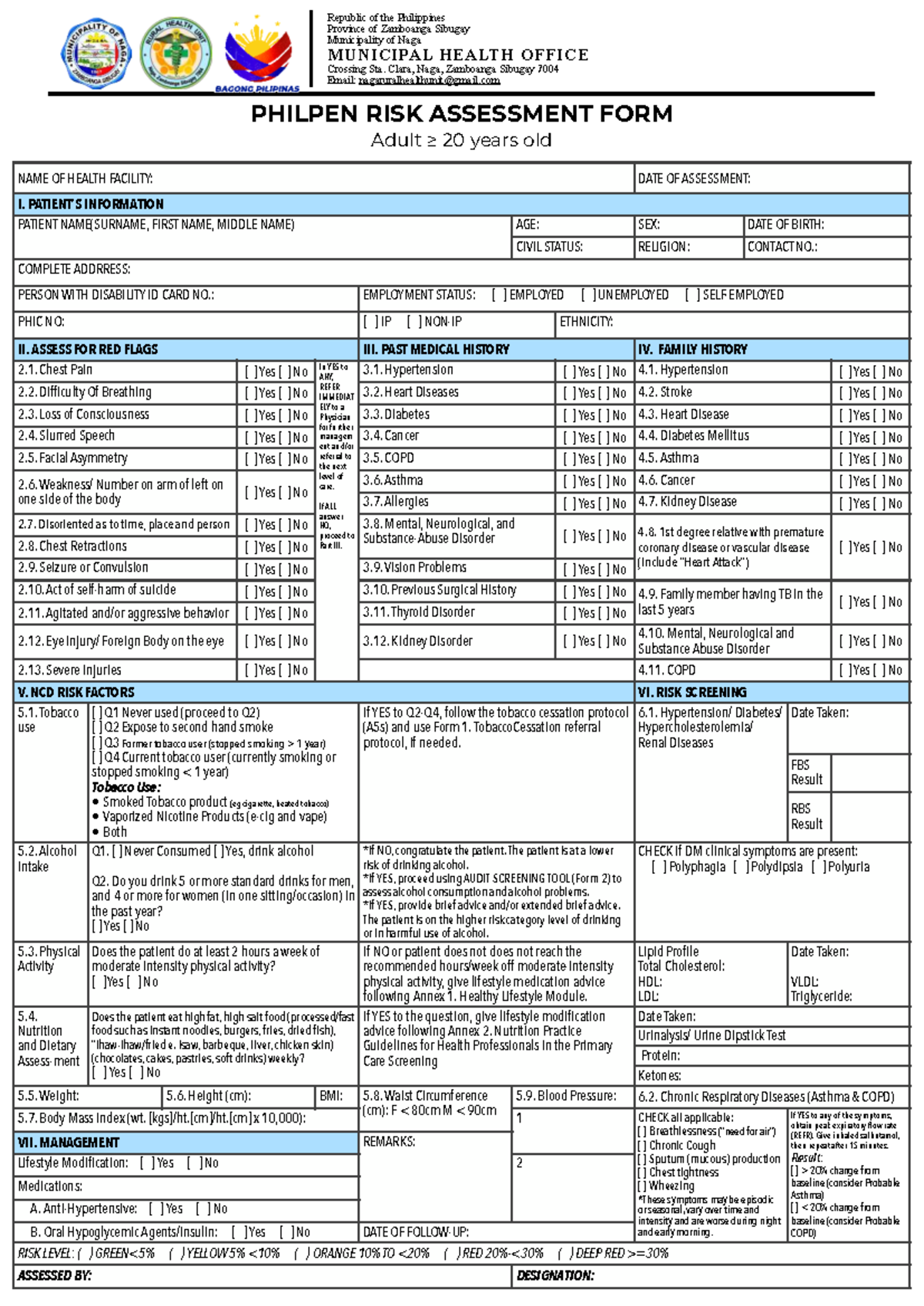 [2026] Philpen NCD Risk Assessment Form for Adults - Studocu