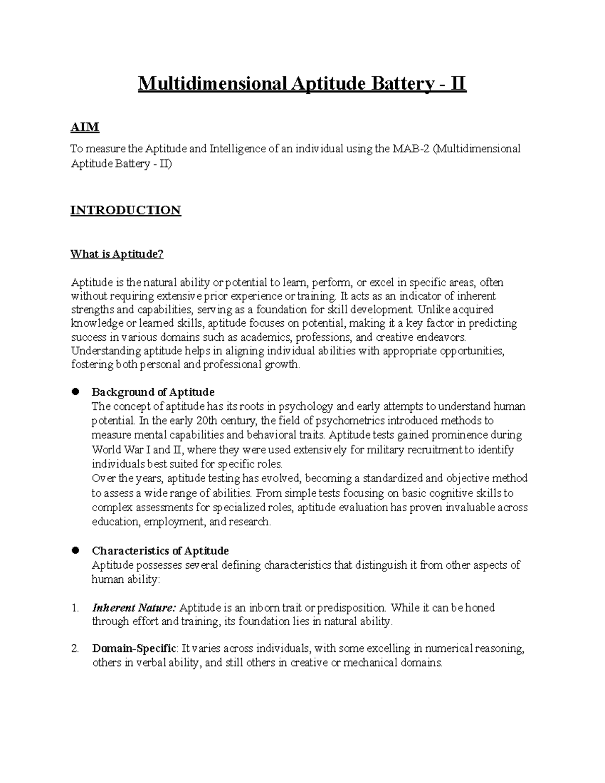 Multidimensional Aptitude Battery Practical 5 - Multidimensional ...
